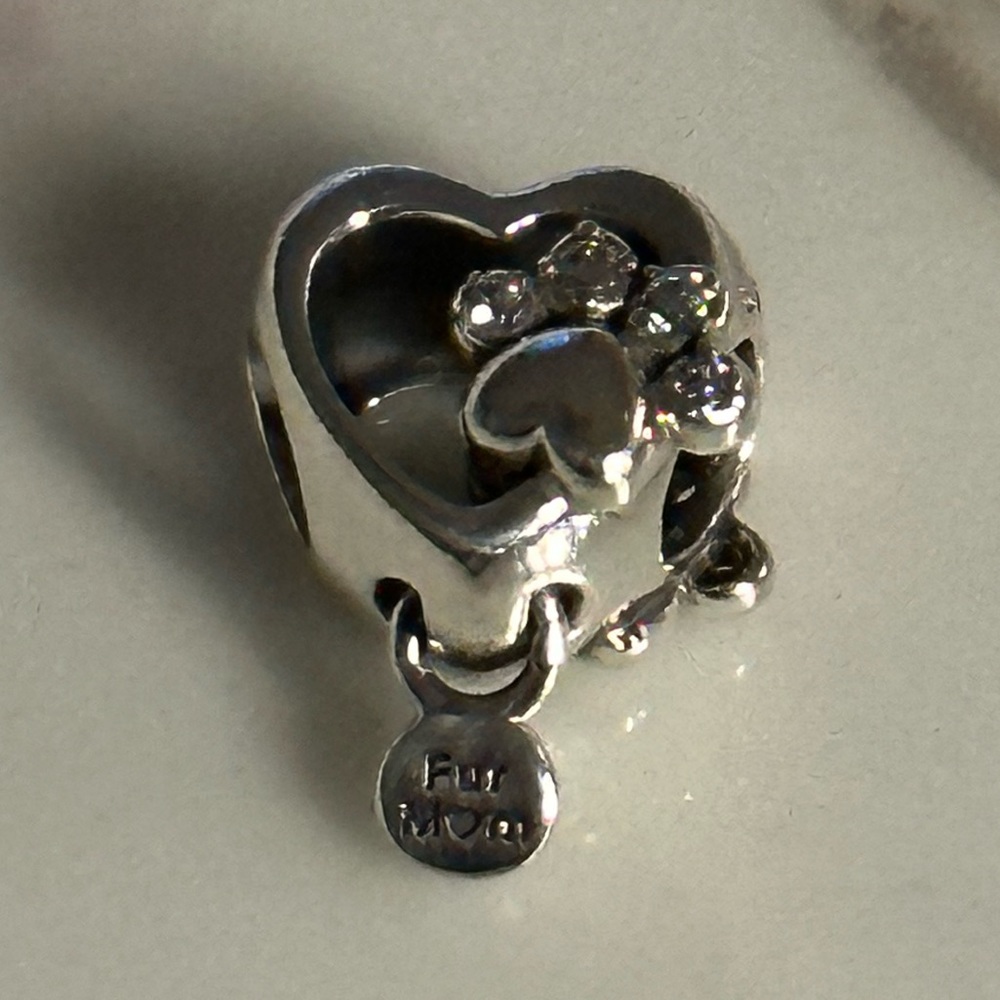 Pandora Moments Sparkling Paw Print & Heart ‘Fur Mom’… - Gem